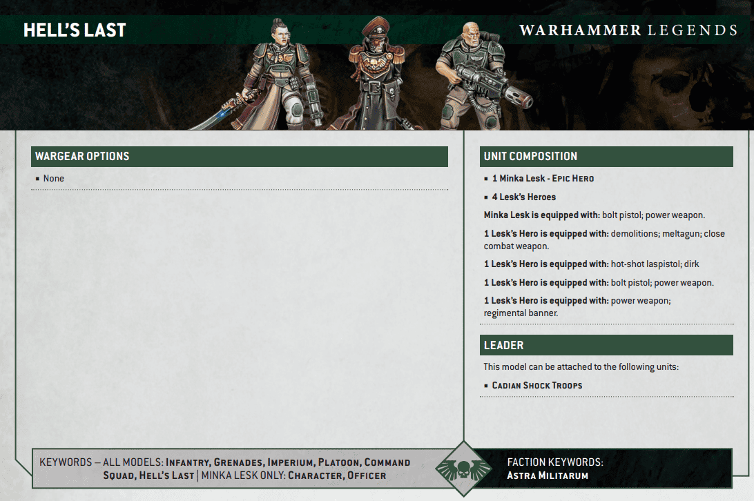Reglas para jugar la unidad del Astra Militarum Hell's Last en Warhammer 40000 - Fanhammer